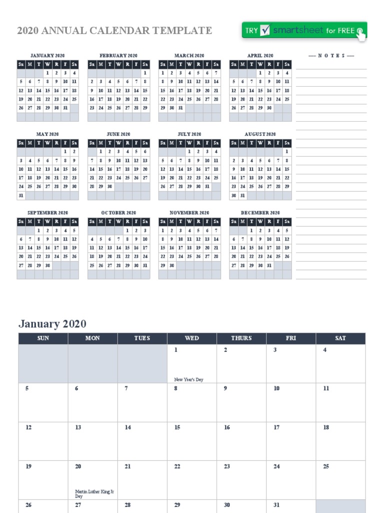2020 Editable Annual Calendar Template | PDF | Observances | Holidays