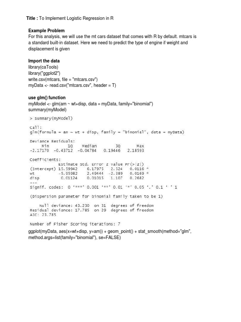 Title: To Implement Logistic Regression in R | PDF