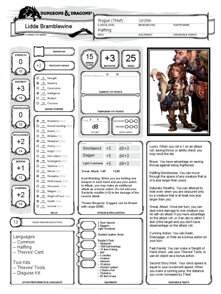 Lidda Bramblewine: Rogue (Thief) Urchin Halfling | PDF | Weaponry | Leisure