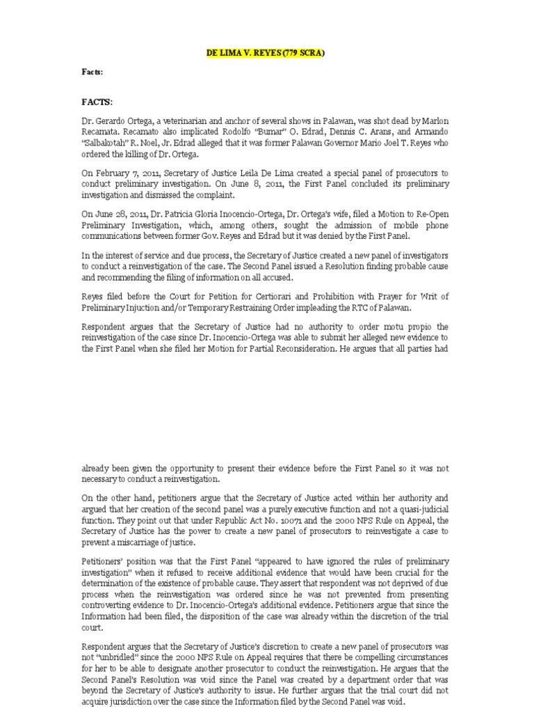 De Lima V. Reyes (779 Scra) Facts | PDF | Prosecutor | Bail