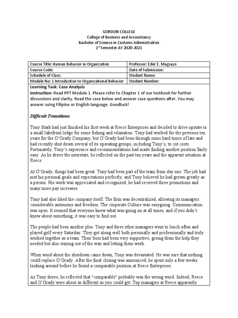 HBO Module 1 Learning Task | PDF | Behavioural Sciences | Cognition