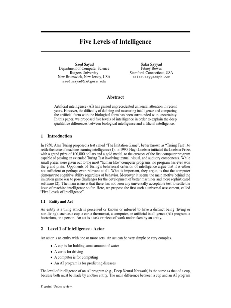 Five Levels of Intelligence | PDF | Artificial Intelligence ...