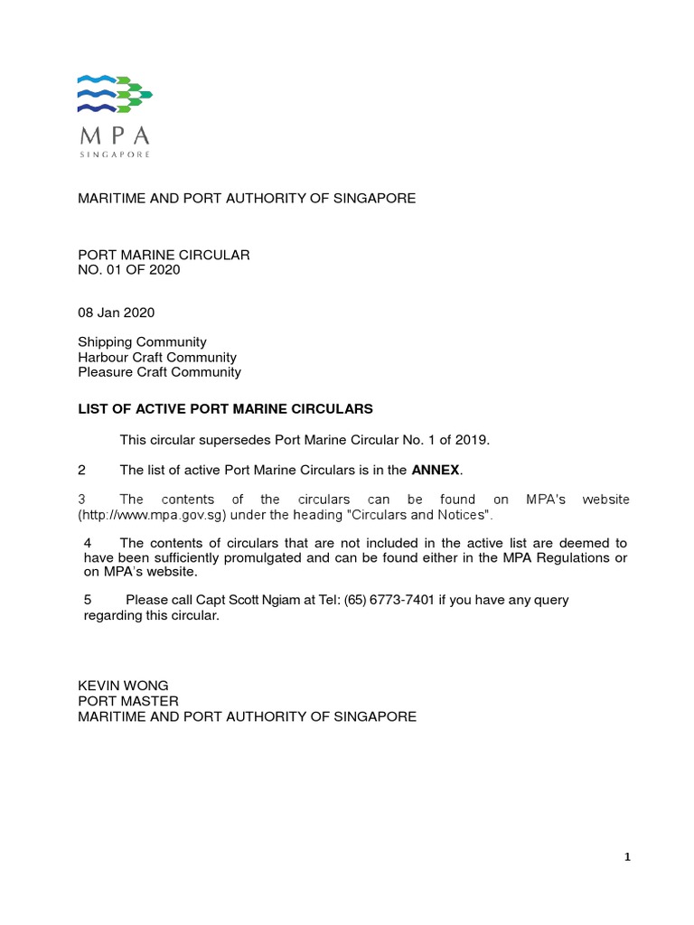 MPA PORT MARINE CIRCULAR LIST OF ACTIVE CIRCULARS | PDF | Fuel Oil | Ships