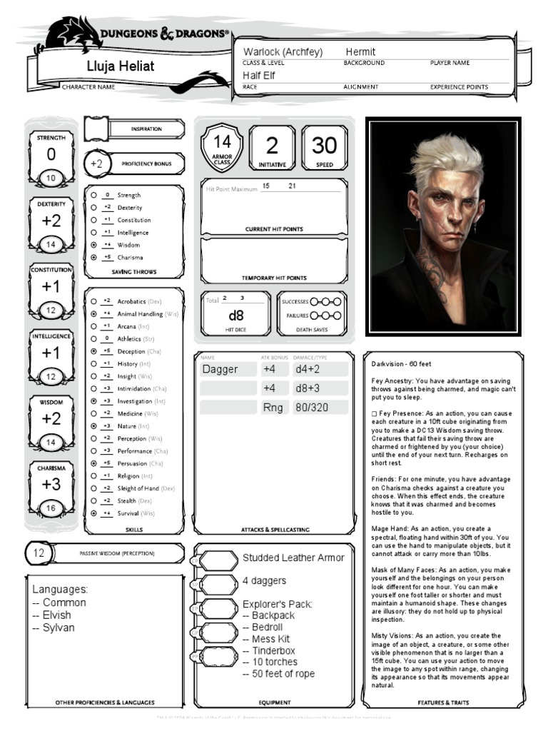 The Archfey Hermit: A Character Sheet for Lluja Heliat, a Mysterious ...