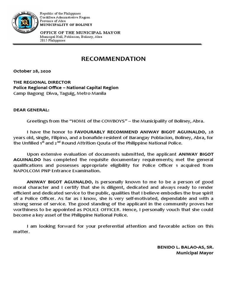 Recommendation PNP Recruitment Attrition Qouta (Sample) | PDF