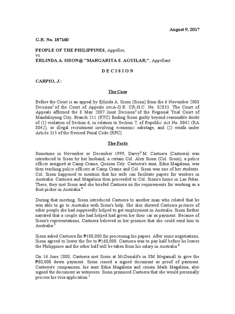 2 People Vs Erlinda A. Sison | PDF | Fraud | Travel Visa