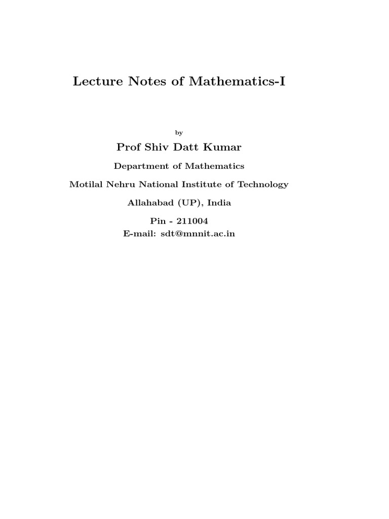 Lecture Notes of Mathematics-I: Prof Shiv Datt Kumar | PDF | Sequence ...