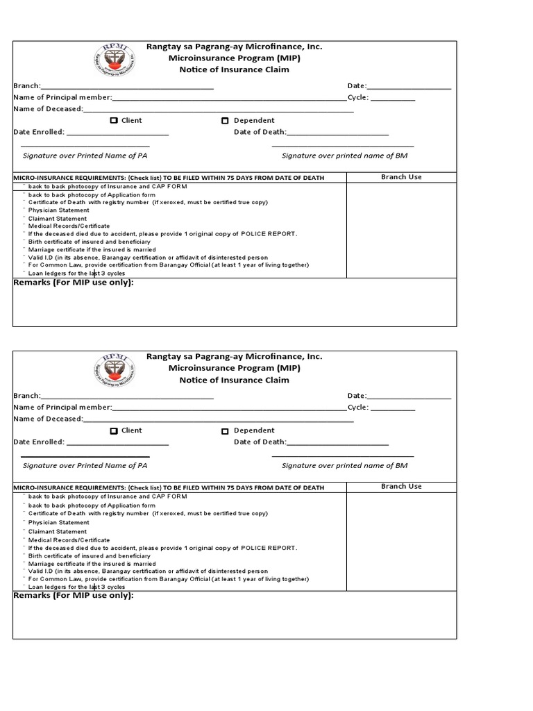 Rangtay Sa Pagrang-Ay Microfinance, Inc. Microinsurance Program (MIP ...