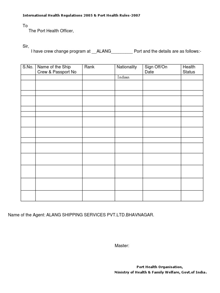 Crew Change Form | PDF