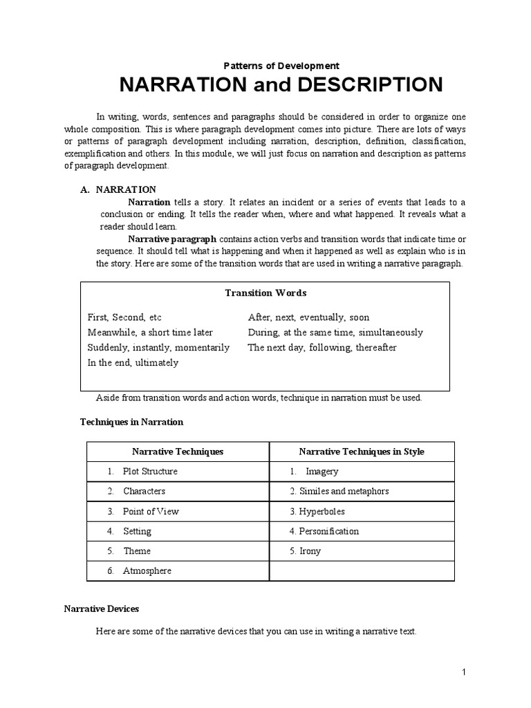 Narration and Description | PDF | Narrative | Senses