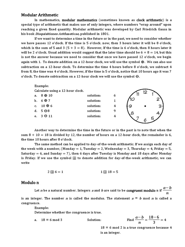Introduction To Modular Arithmetic | Download Free PDF | Numbers | Abstract Algebra