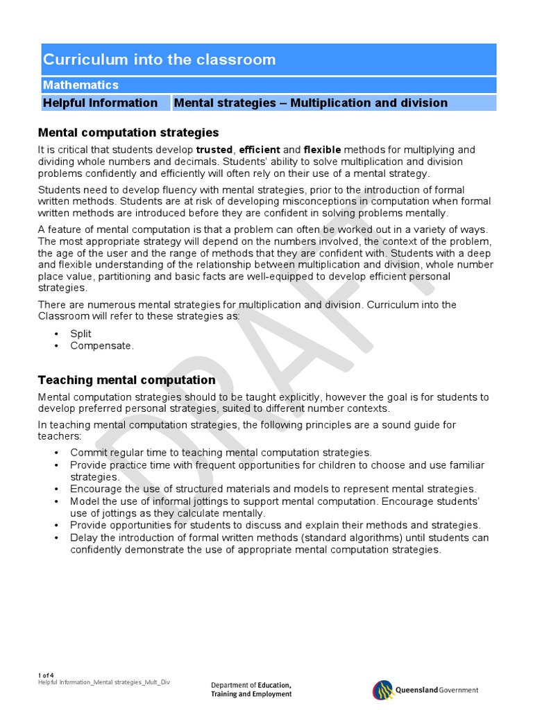 Mental Math Strategies: Multiply & Divide | PDF | Multiplication ...