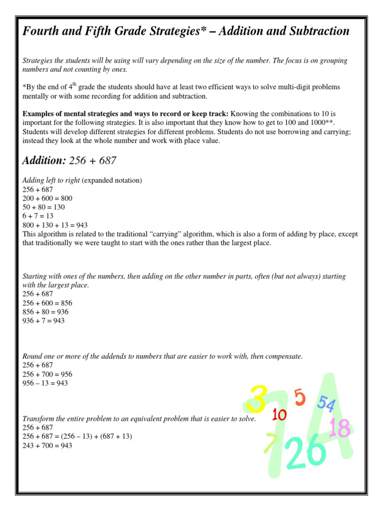 Addition Subtraction Strategies 2 | PDF | Subtraction | Arithmetic