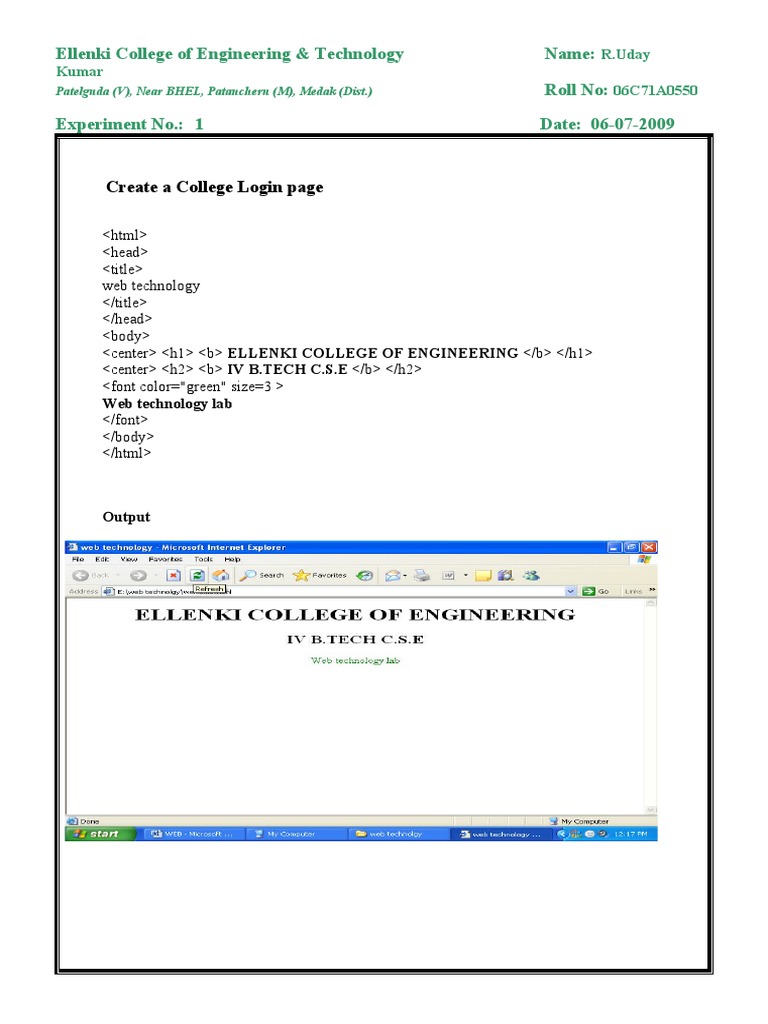 Create A College Login Page: Ellenki College of Engineering ...