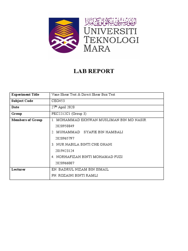 Vane Shear Test Report PDF | Download Free PDF | Torque | Classical ...