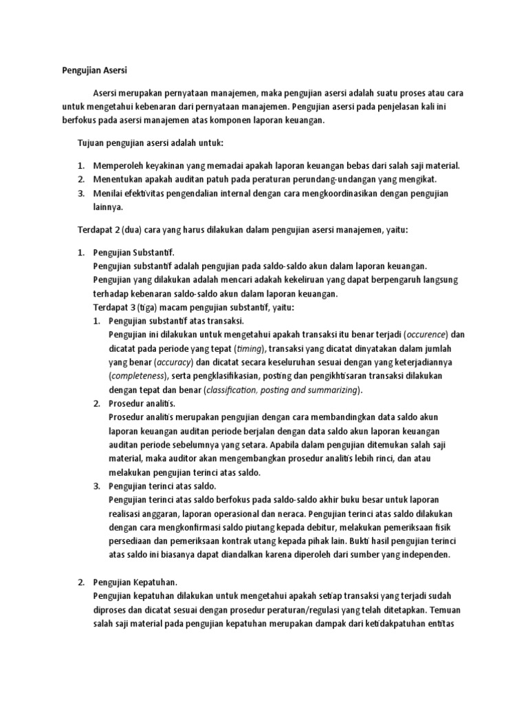 Pengujian Asersi Dan Pengembangan Temuan Audit | PDF