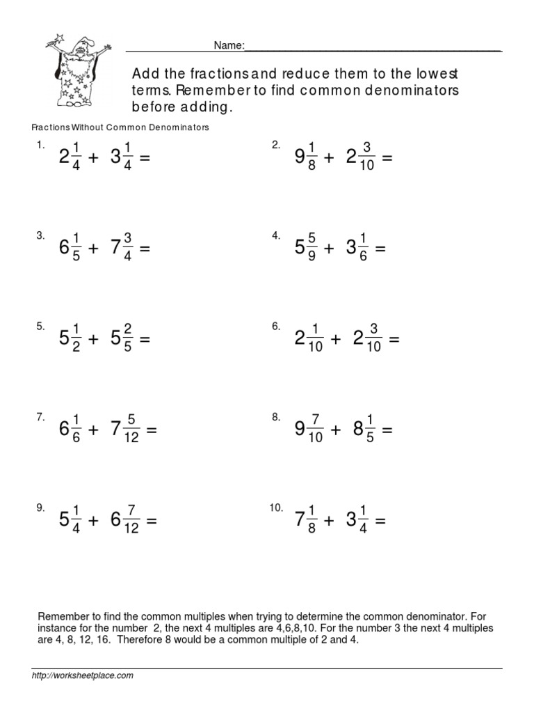 Whole Number Fraction Addition 1 | PDF | Fraction (Mathematics) | Numbers