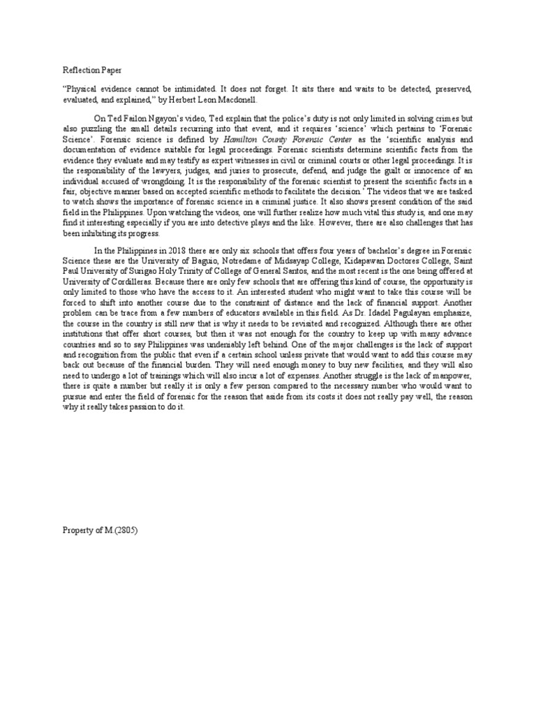 Reflection Paper | PDF | Forensic Science | Criminal Justice
