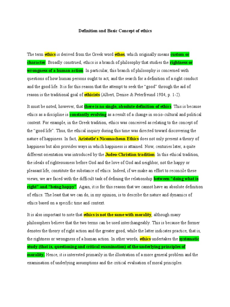 Definition and Basic Concepts of Ethics | PDF | Morality | Reason