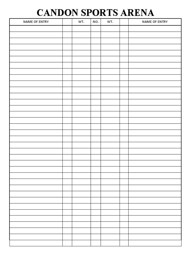 Candon Sports Arena: Name of Entry WT. NO. WT. Name of Entry | PDF