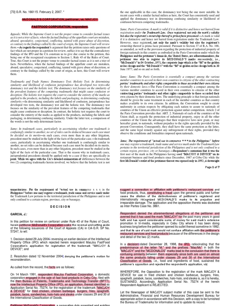 5 Macdonald VS Macjoy | PDF | Trademark | Precedent