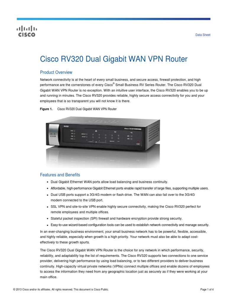 Cisco RV320 Dual Gigabit WAN VPN Router: Product Overview | PDF ...