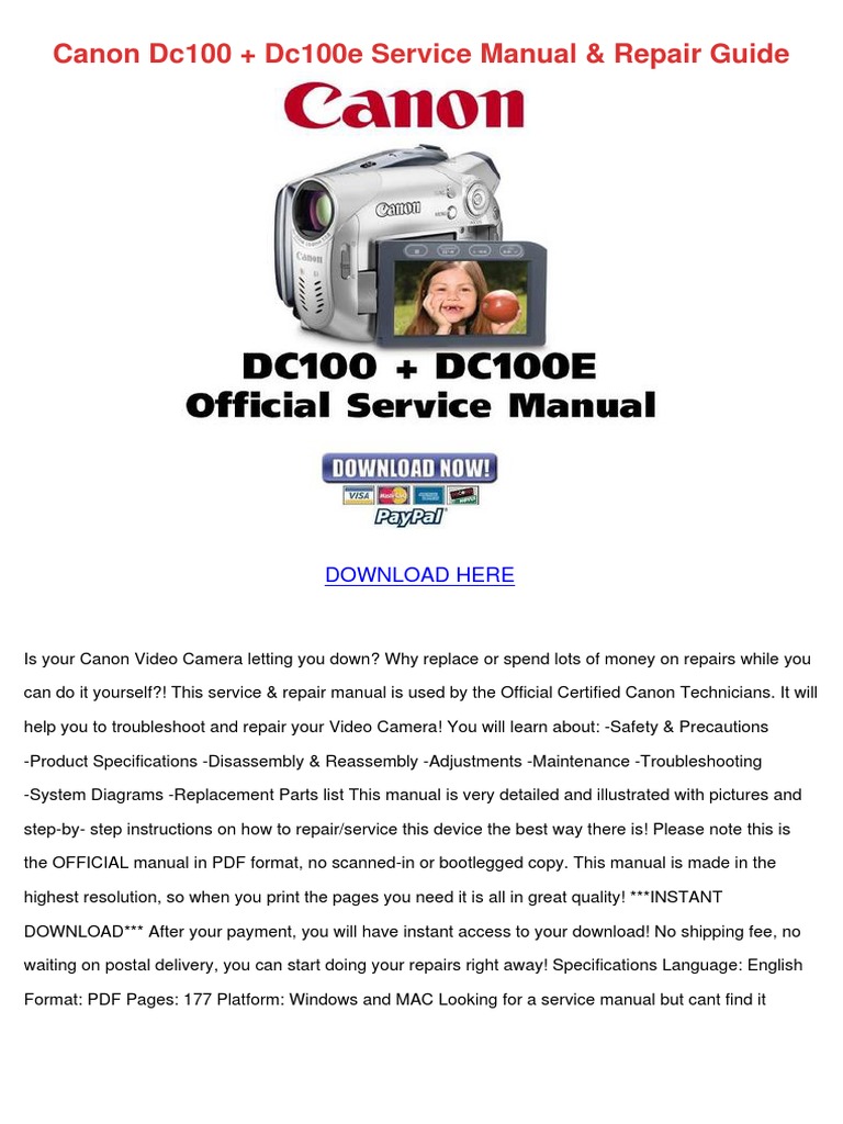 Canon Dc100 + Dc100e Service Manual & Repair Guide: Download Here | PDF ...