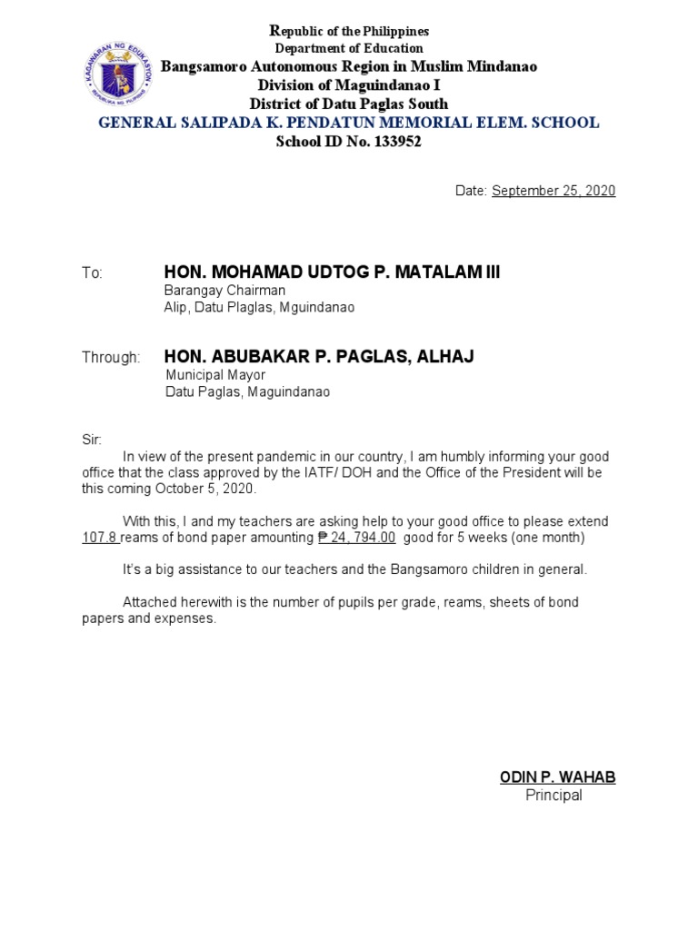 General Salipada K. Pendatun Memorial Elem. School: Hon. Mohamad Udtog ...