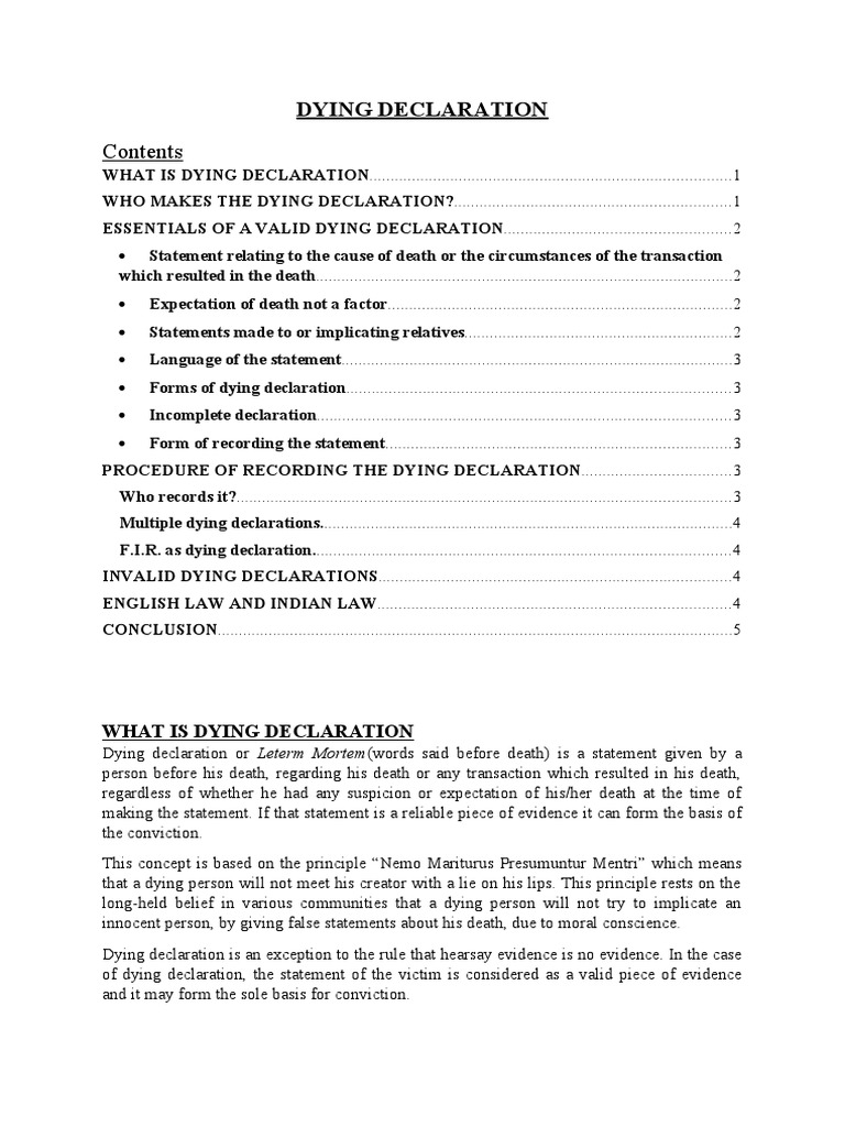 Dying Declaration | PDF | Witness | Death