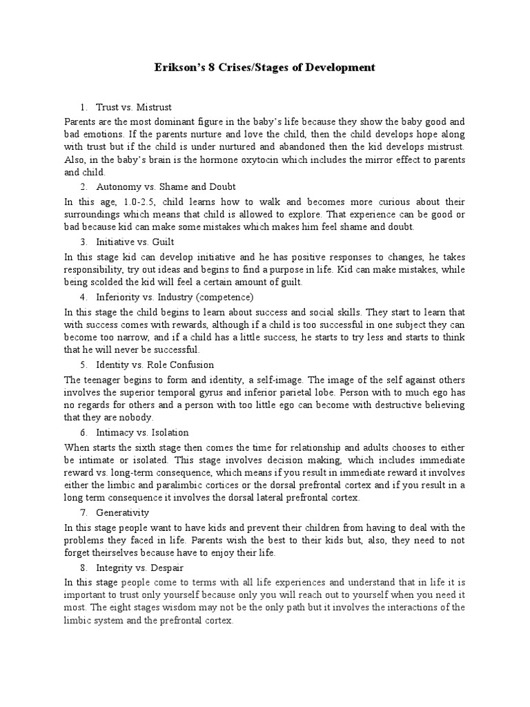 Erikson's 8 Stages of Development | PDF | Clinical Psychology ...