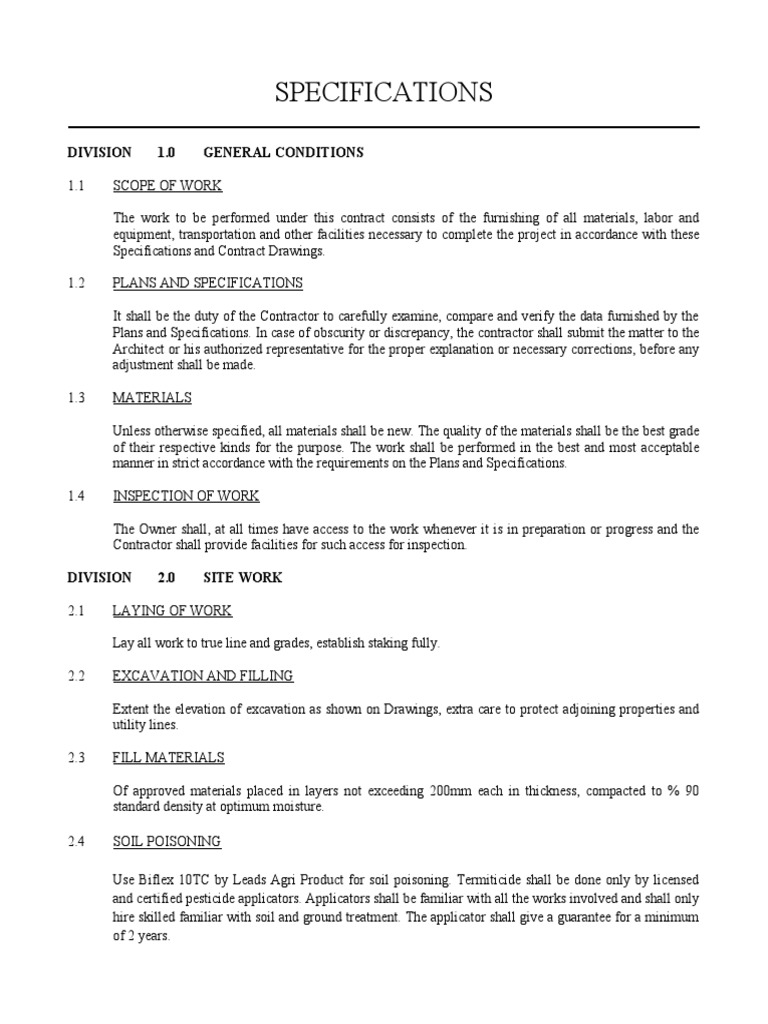 Specifications: Division 1.0 General Conditions | PDF