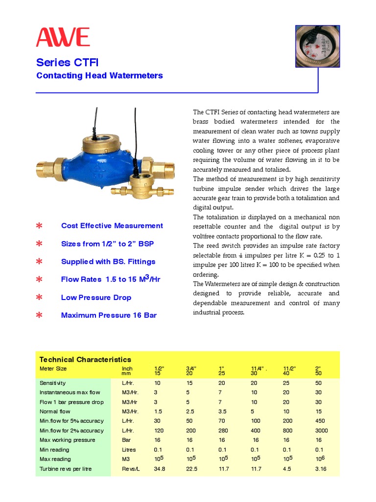 Water Meter Data Sheet PDF | PDF | Flow Measurement | Mechanical ...