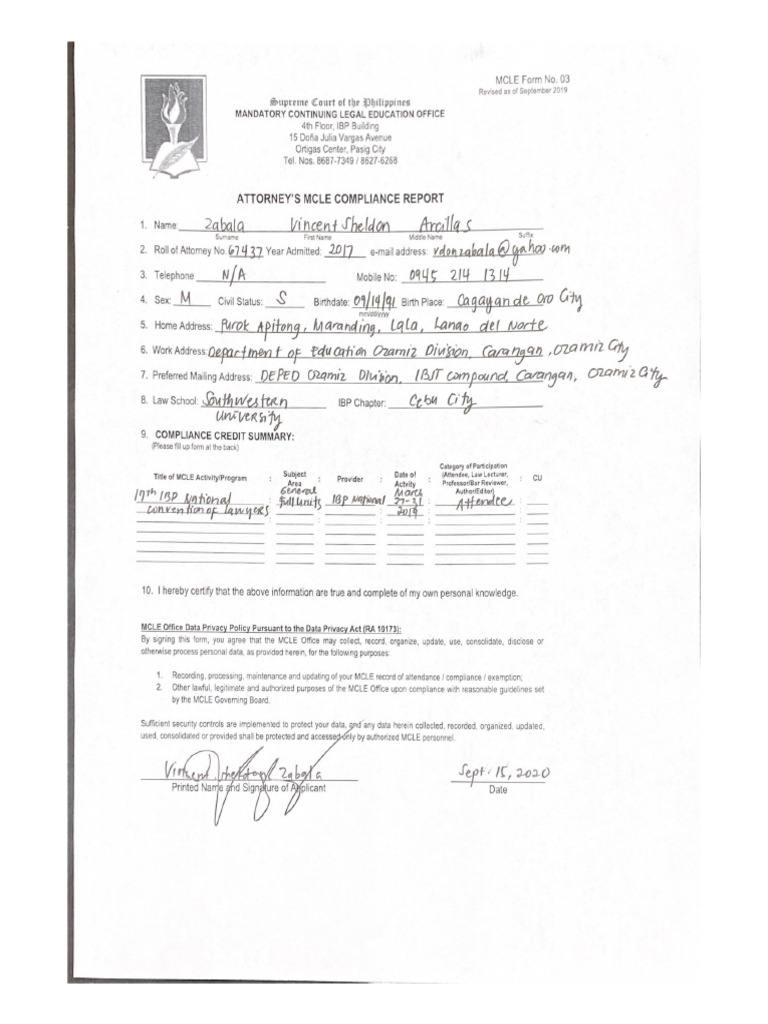 MCLE Form No. 03 | PDF