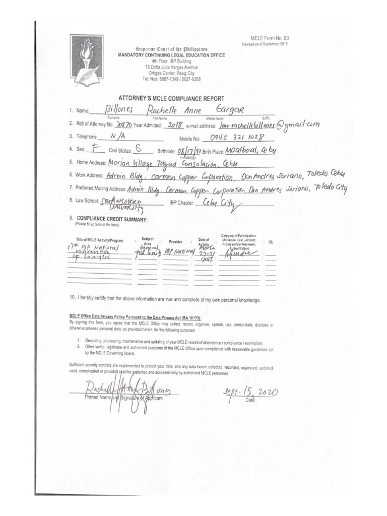 MCLE Form No. 03 | PDF