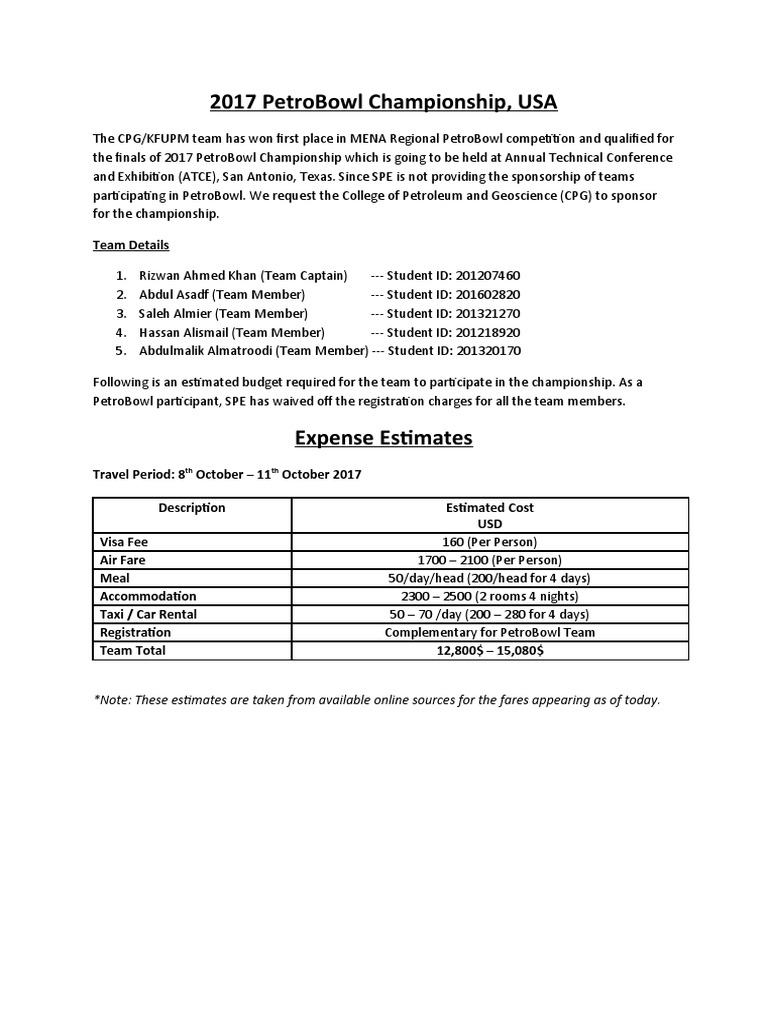 2017 PetroBowl Championship Sponsorship Request | PDF