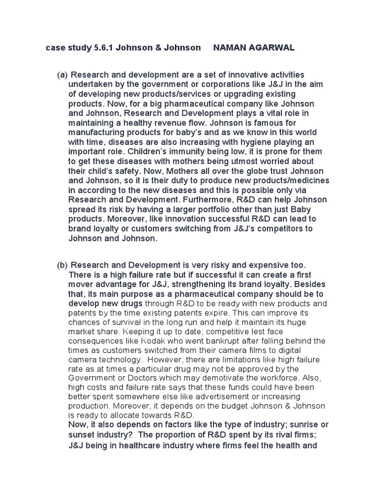 Case Study 5.6.1 JOHNSON AND JOHNSON | PDF | Johnson & Johnson | Research And Development