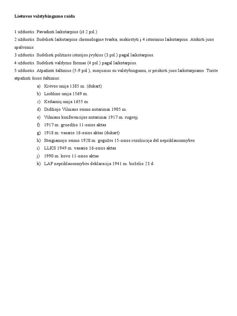 Lietuvos Valstybingumo Raida | PDF