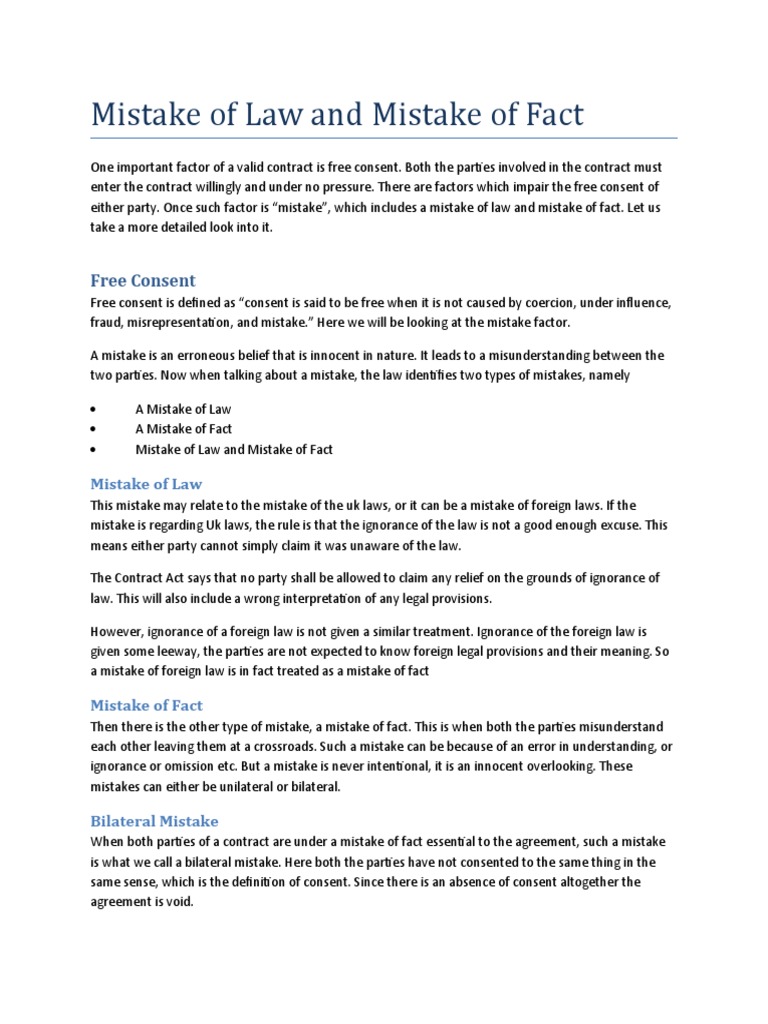 Contract Mistake of Law and Mistake of Fact | PDF | Private Law | Justice