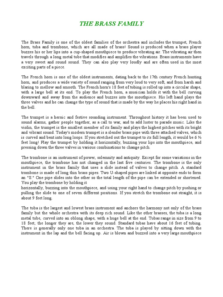 The Brass Family | PDF | Brass Instruments | Trumpet