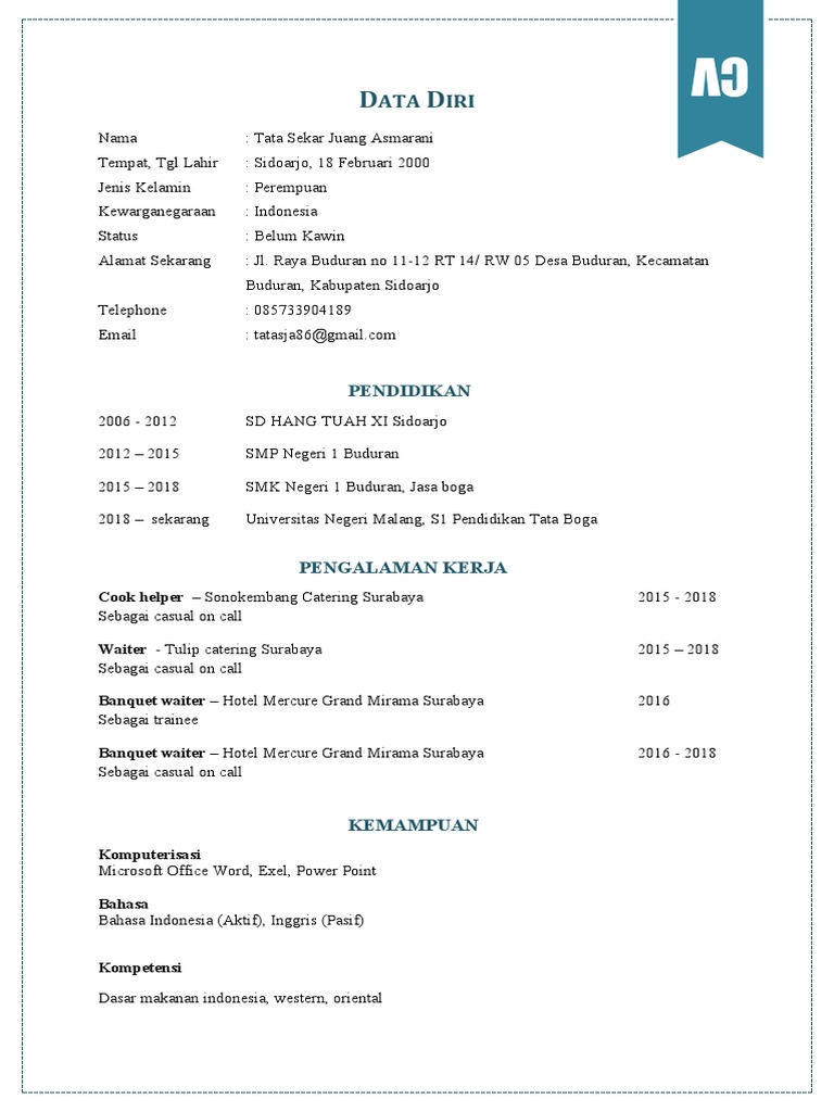 CV Tata 2019 (Indonesia) | PDF