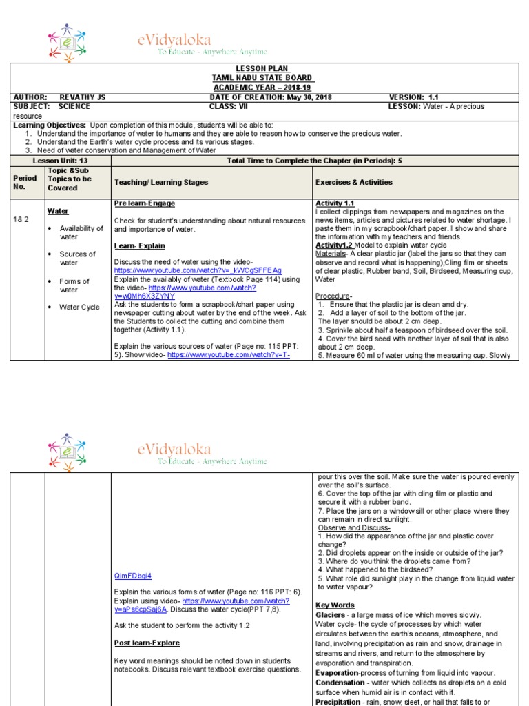 Conserving Our Most Precious Resource: A Lesson Plan on Water | PDF ...