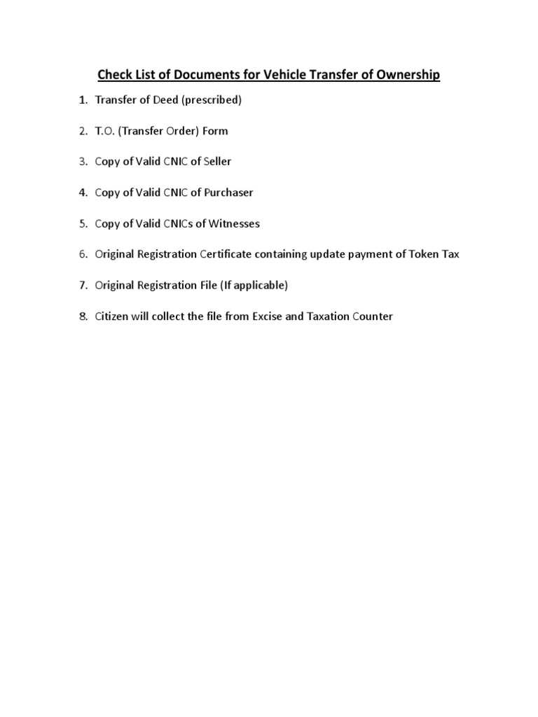 Vto Documents Check List PDF | PDF