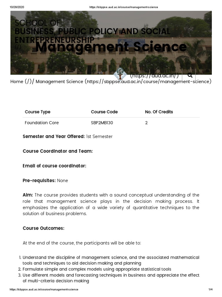 Management Science: Business, Public Policy and Social Entrepreneurship ...