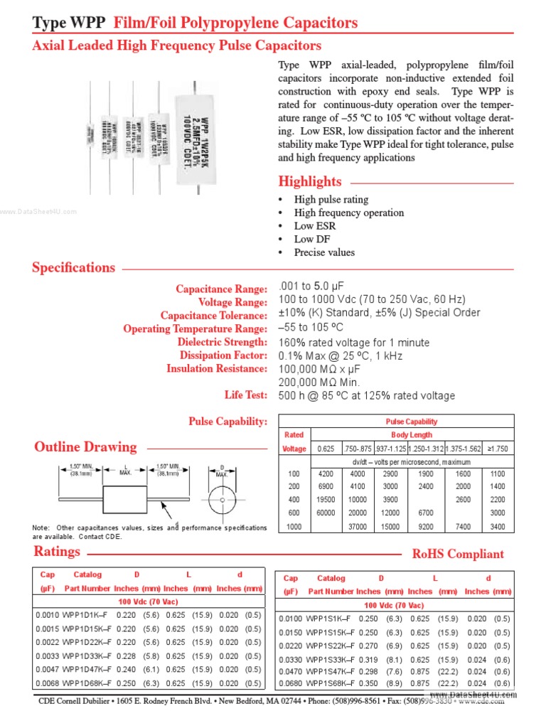 High Frequency Capacitor Specs | PDF | Capacitor | Electrical Engineering