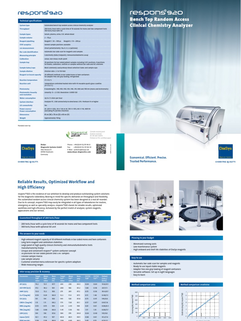 Bench Top Random Access Clinical Chemistry Analyzer: Technical ...