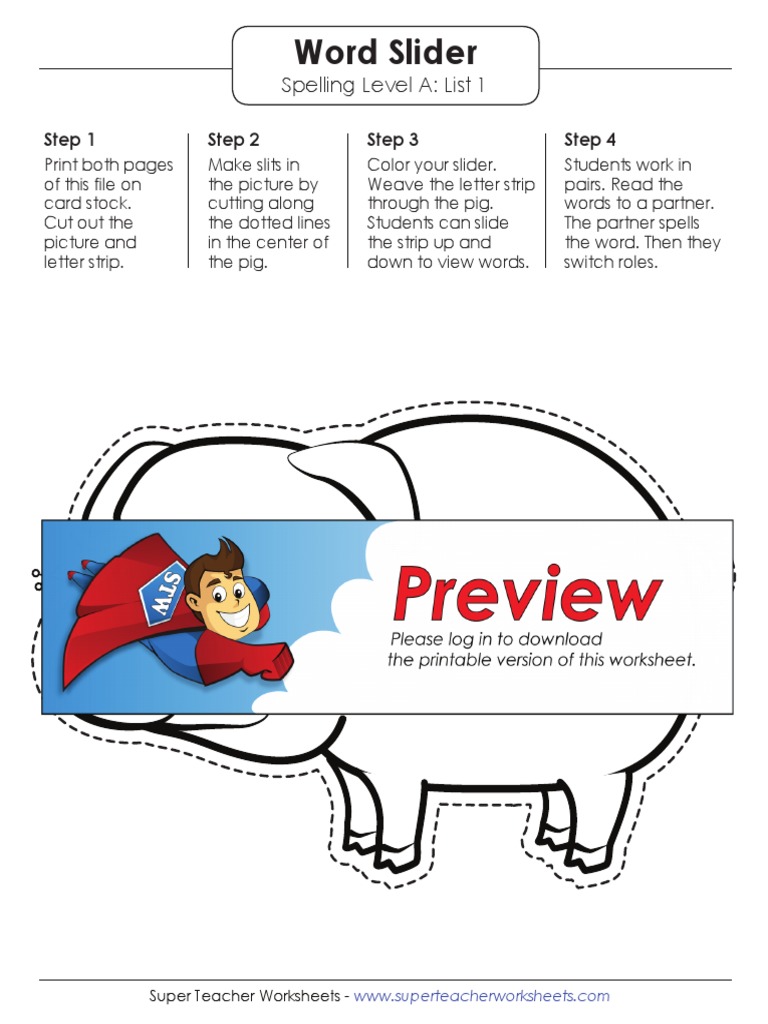 Word Slider: Spelling Level A: List 1 | PDF