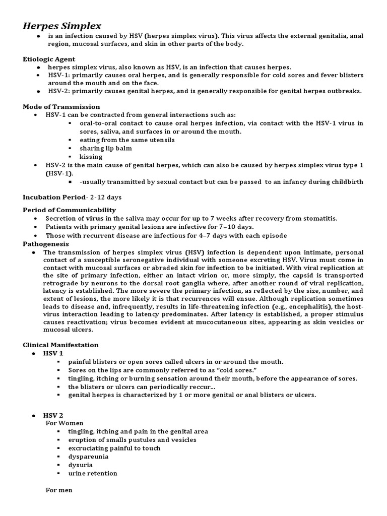 Herpes Simplex Virus Types, Transmission, Symptoms & Treatment | PDF ...
