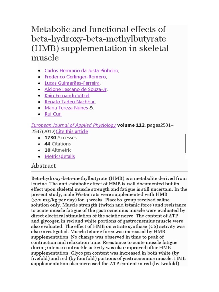 Metabolic and Functional Effects of HMB | PDF | Wellness