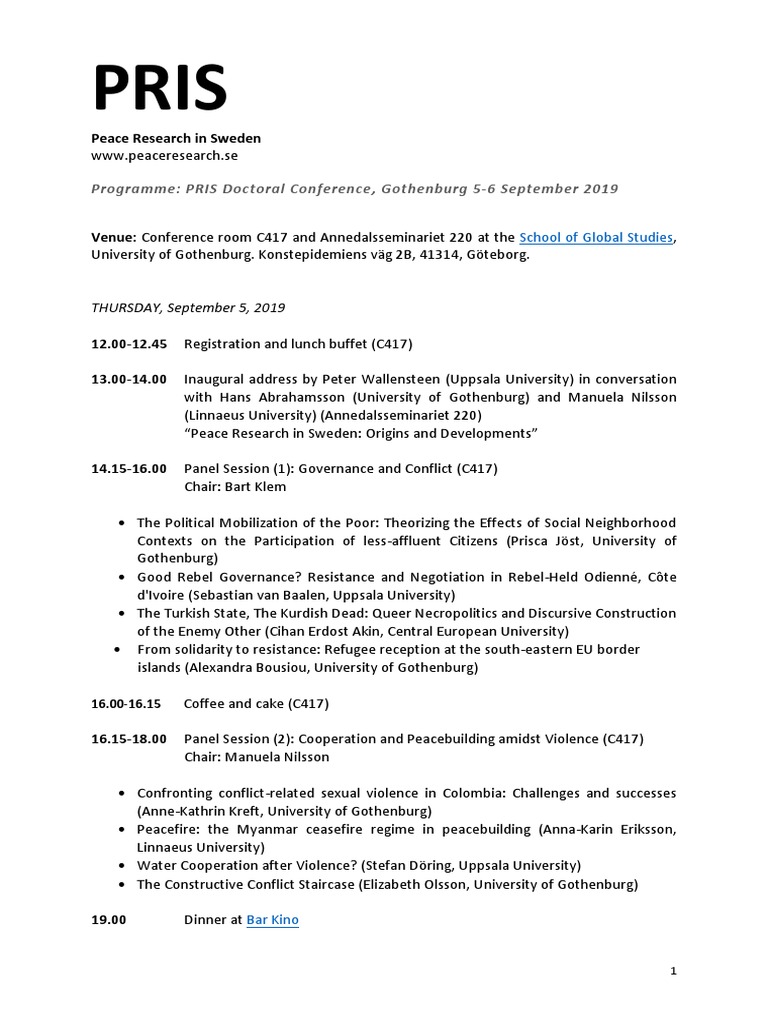 PRIS Doctoral Conference 2019 Agenda | PDF | Nonviolence | Sociological ...