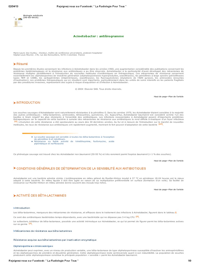 Acinetobacter - Antibiogramme PDF | PDF | Résistance aux antibiotiques ...